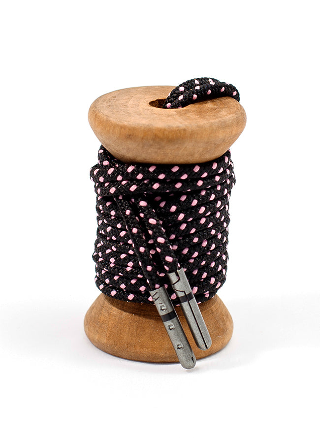Black & Pink Ticked Dress Shoelaces w/ Copper Aglets – Whiskers Laces