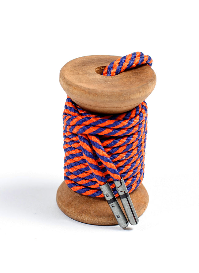 Navy & Orange Striped Dress Shoelaces w/ Silver Aglets – Whiskers Laces