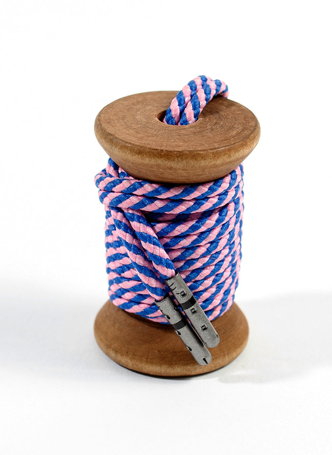 Blue & Pink Striped Dress Shoelaces w/ Silver Aglets – Whiskers Laces