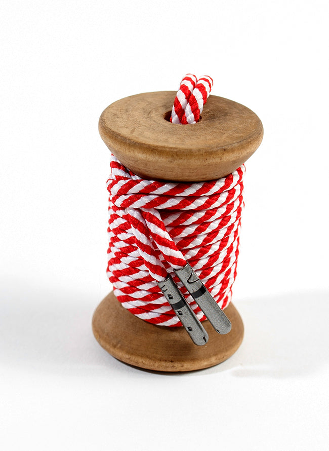 Blue & White Striped Dress Shoelaces w/ Silver Aglets – Whiskers Laces